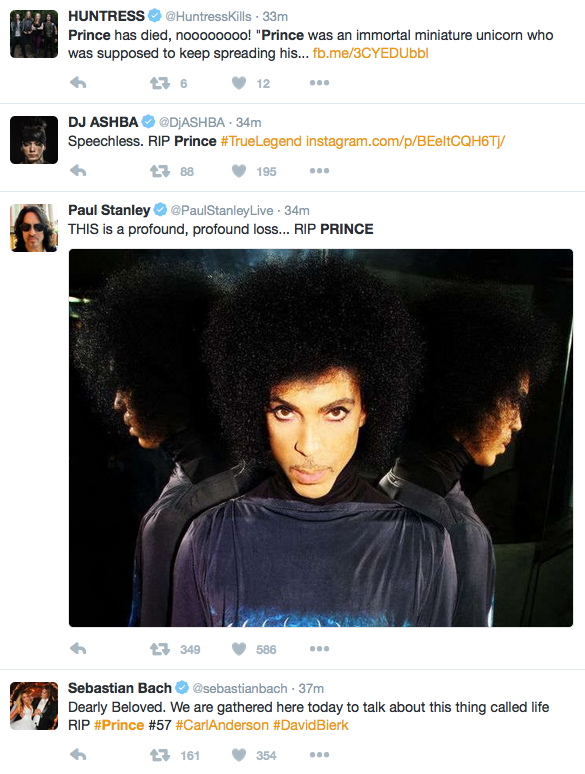 Rock Musicians React to Prince's Death: 'Icon. Genius. No Words ...