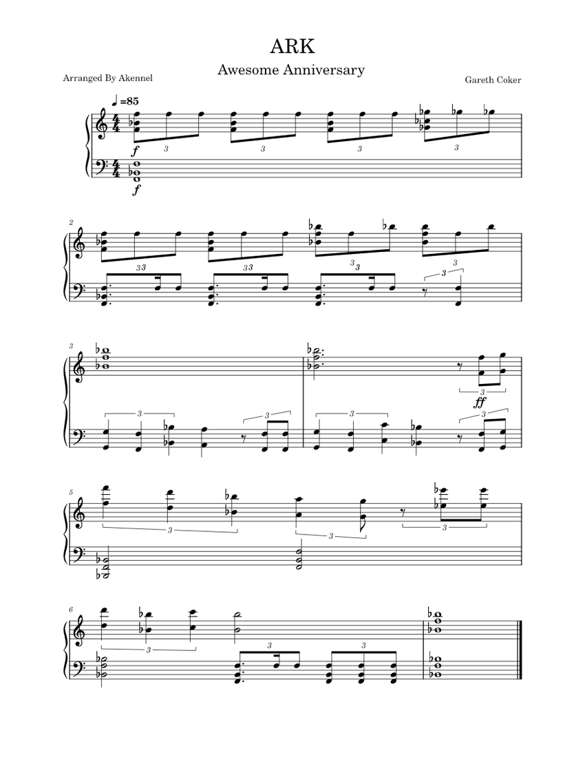 ARK: Awesome Anniversary Theme – Gareth Coker Sheet music for Piano ...