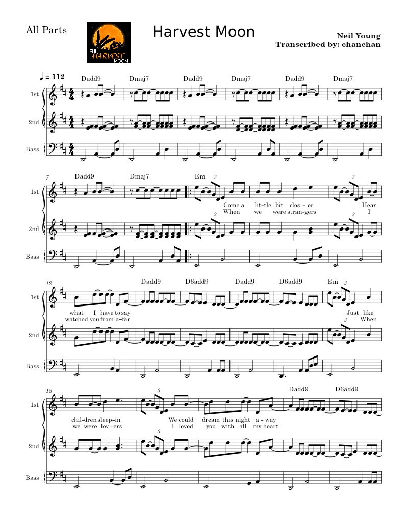 Harvest moon – Neil Young Sheet Music with Chords for Accordion (Piano ...