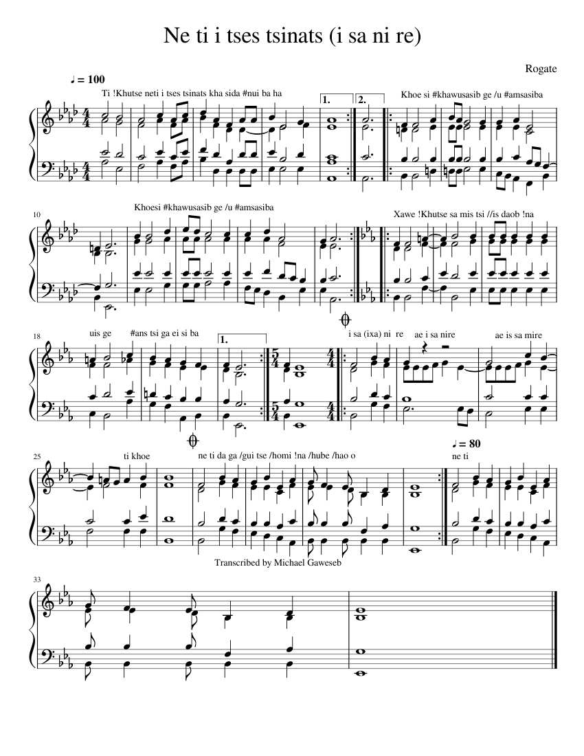 Ne ti i tses tsina (i sa ni re) Rogate Sheet music for Piano (Solo ...