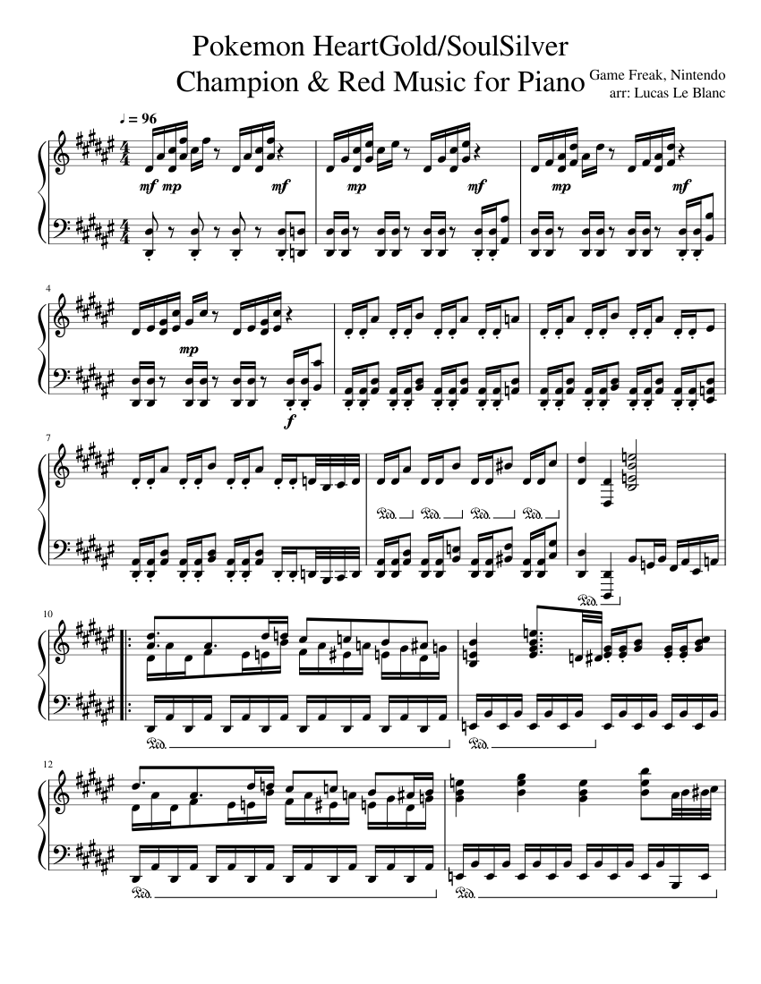 Pokemon HeartGold SoulSilver Champion & Red Music for Piano Sheet music ...