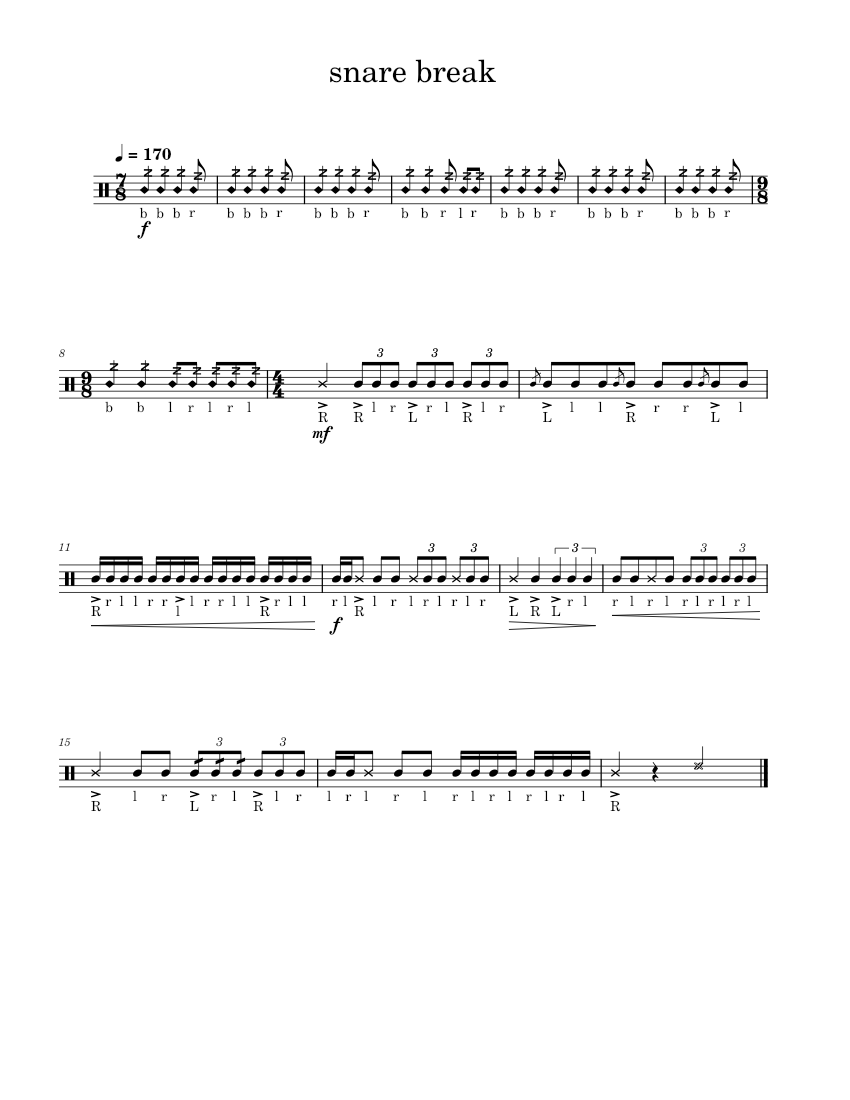 snare break Sheet Music for Snare drum (Solo) | MuseScore.com