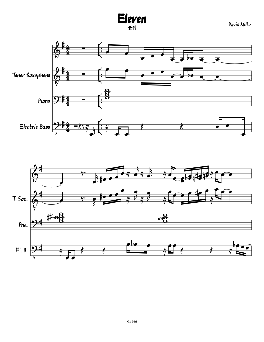 Eleven Sheet music for Piano, Saxophone tenor, Bass guitar (Mixed Trio ...