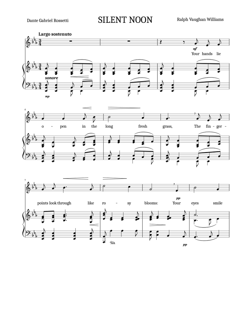 Silent Noon Sheet music for Piano, Vocals (Piano-Voice) | Musescore.com