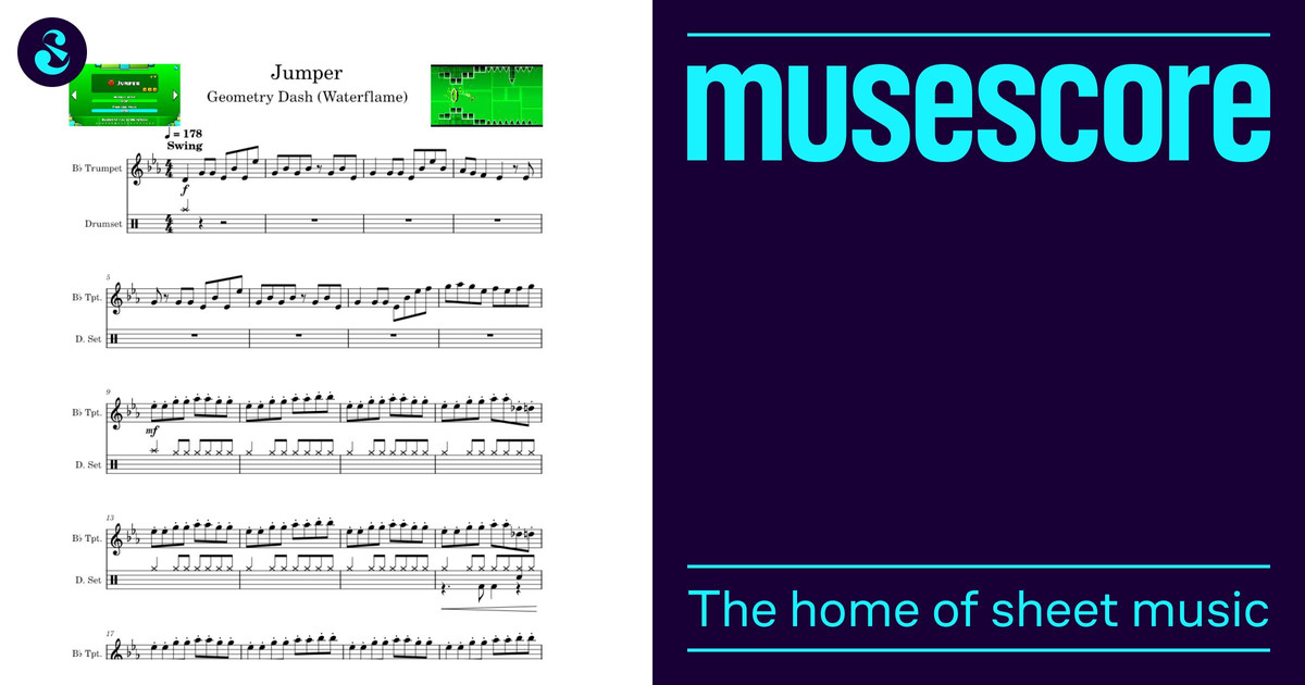 Jumper-Geometry Dash Waterflame Sheet Music for Trumpet in b-flat, Drum ...
