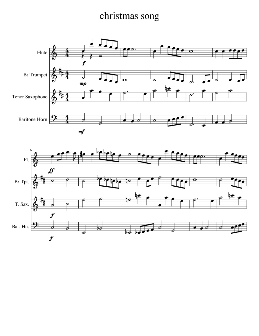 The Christmas Song / mrsh Sheet Music for Flute, Saxophone tenor ...