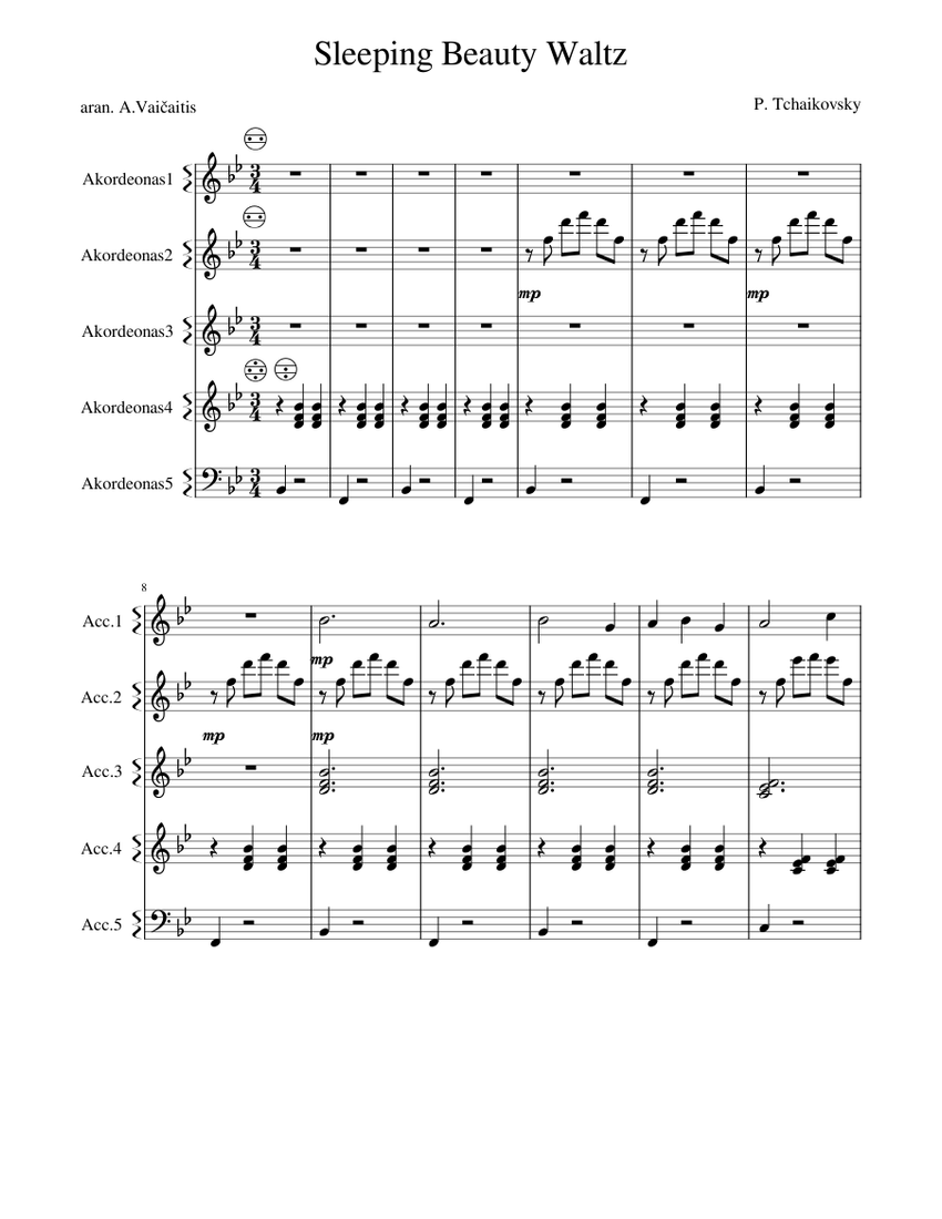 sleeping beauty waltz Sheet Music for Accordion (Mixed Quintet ...