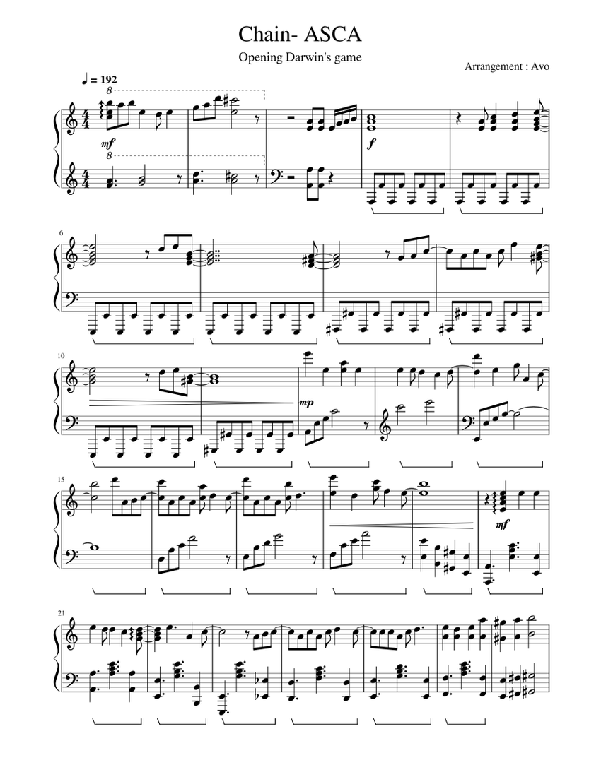 Chain- ASCA Sheet Music for Piano (Solo) | MuseScore.com