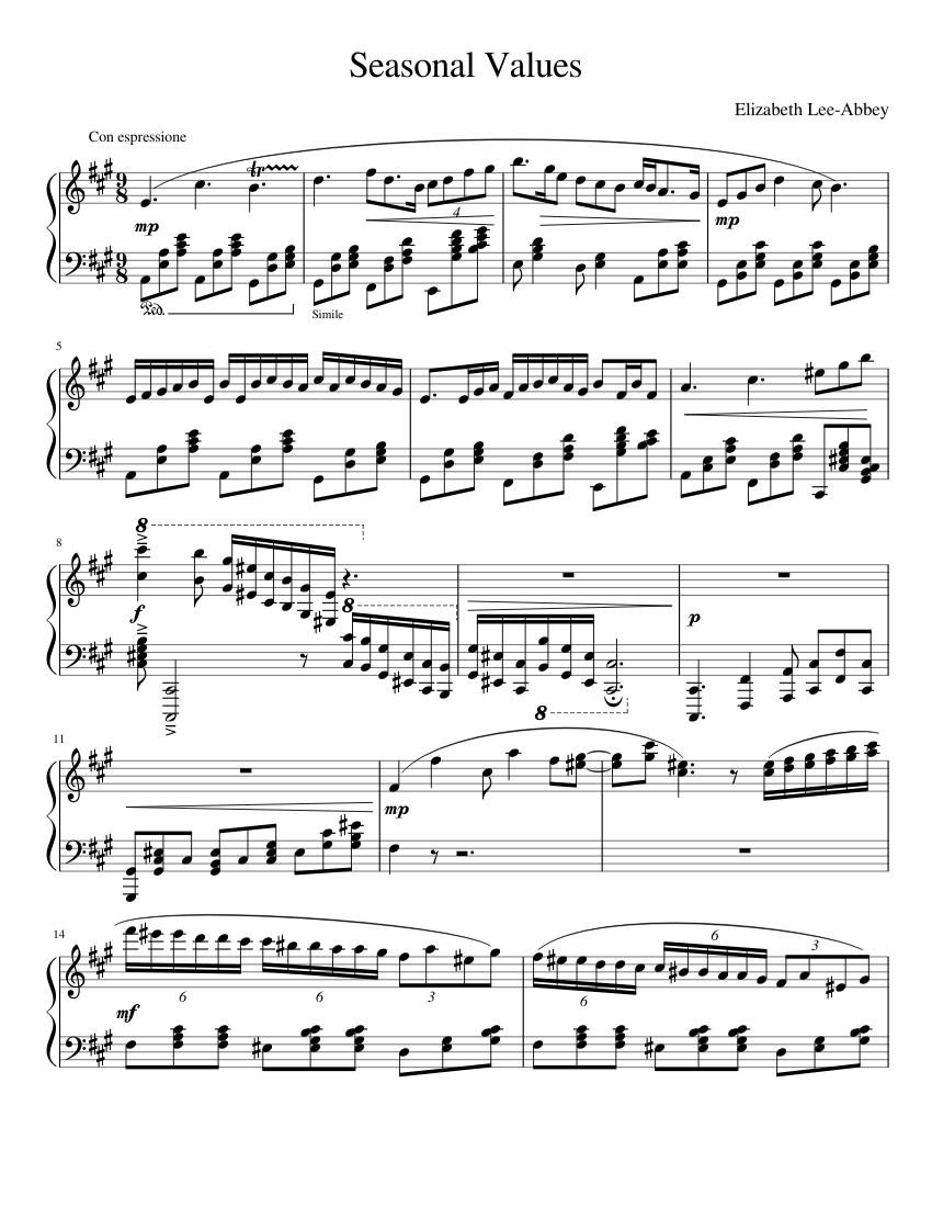 Seasonal Values Sheet music for Piano (Solo) | Musescore.com