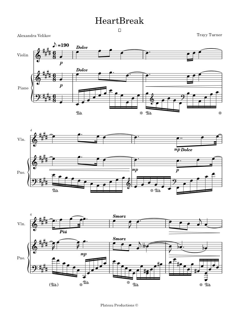 HeartBreak Sheet music for Piano, Violin (Piano Duo) | Musescore.com