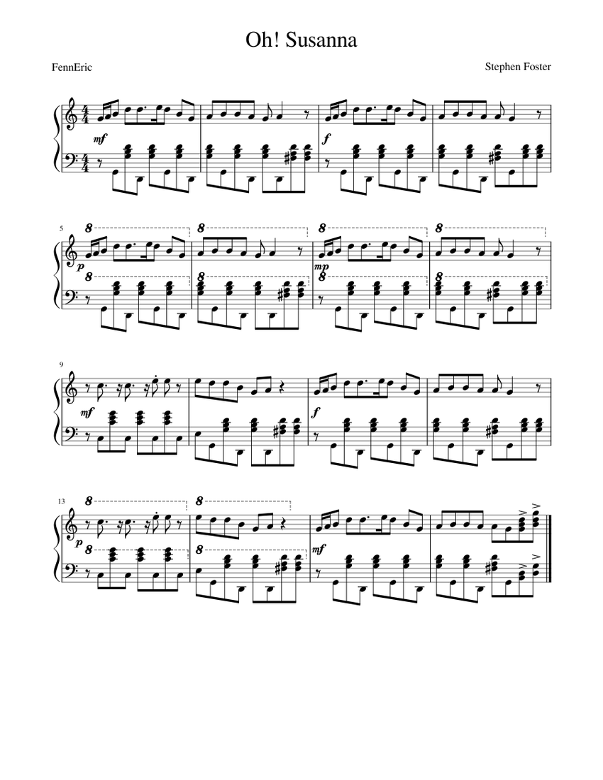 Oh! Susanna - Stephen Foster Sheet Music for Piano (Solo) | MuseScore.com