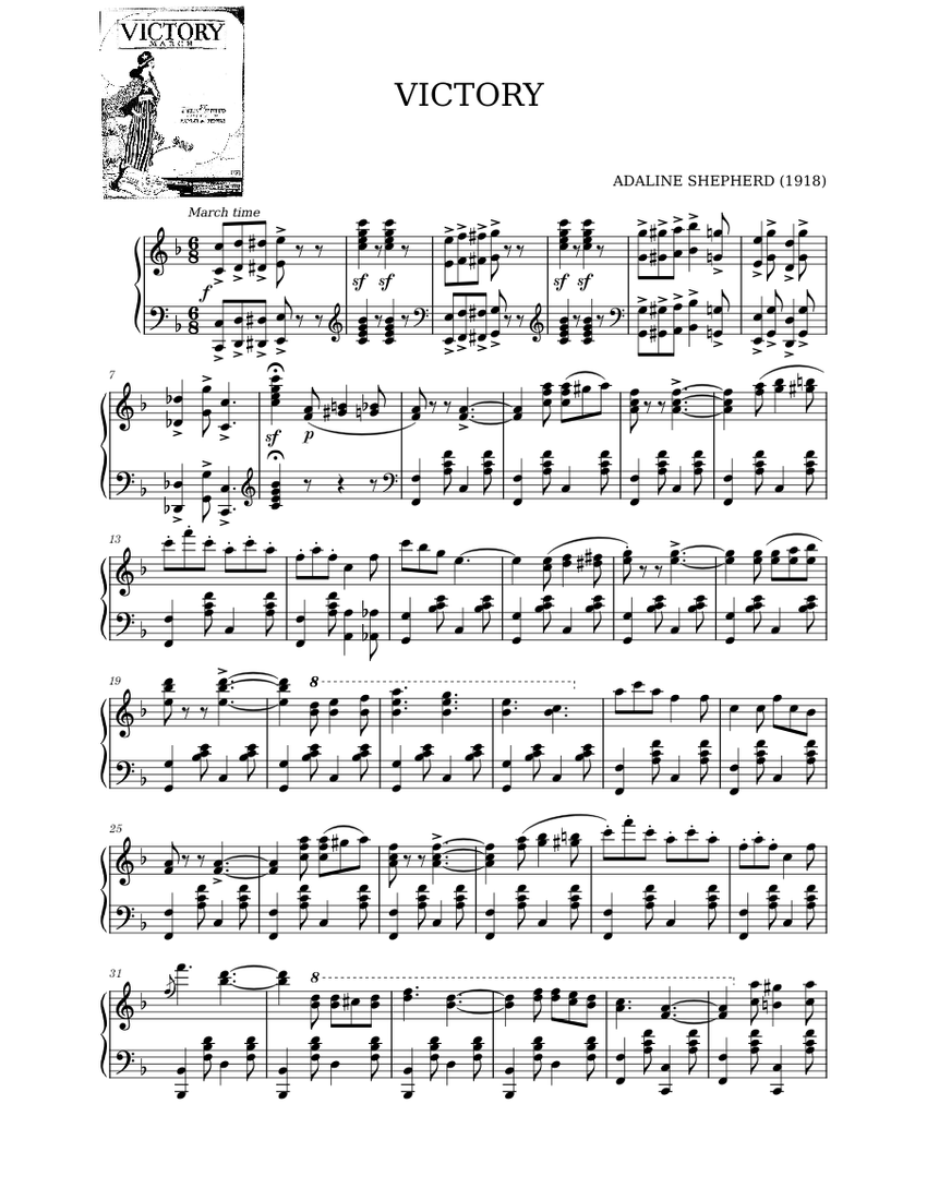Victory March by Adaline Shepherd (1918) Sheet Music for Piano (Solo ...