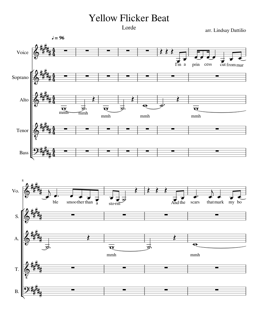 Yellow Flicker Beat- Lorde Sheet music for Soprano, Alto, Tenor, Bass ...