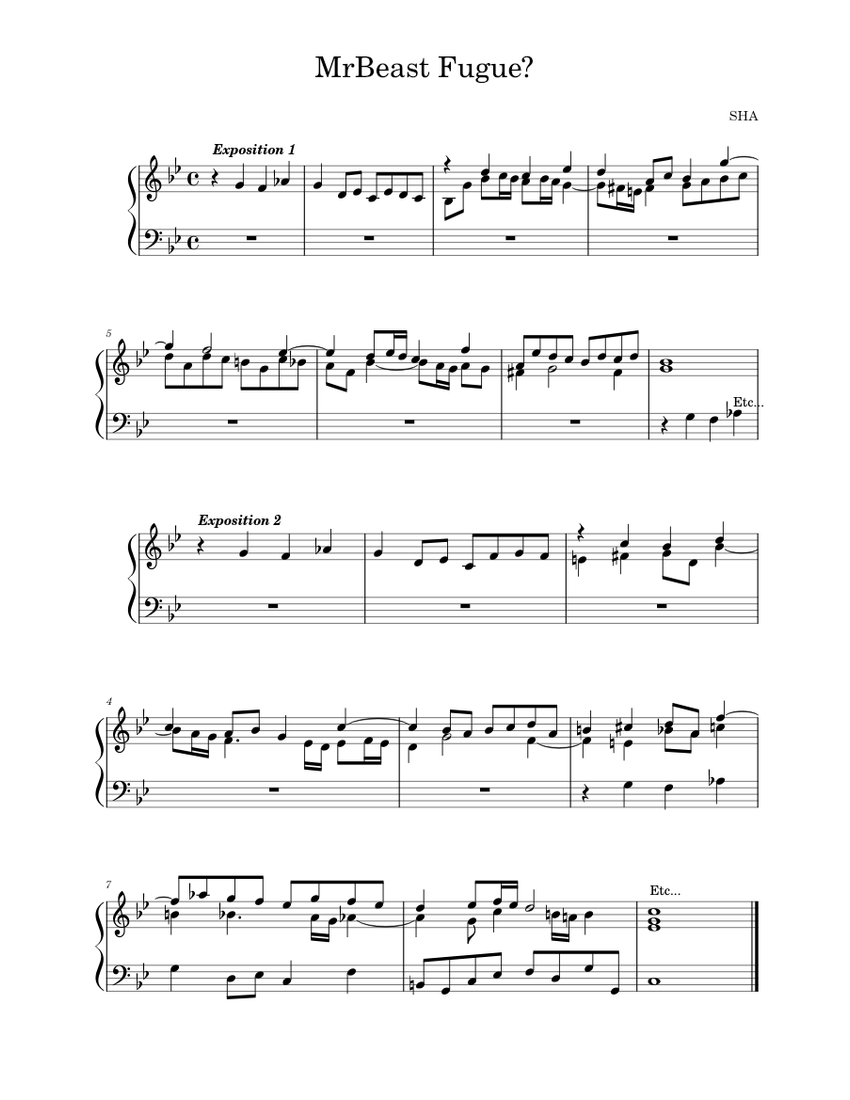 Fugue on MrBeast's Theme Sheet Music for Piano (Solo) easy | MuseScore.com