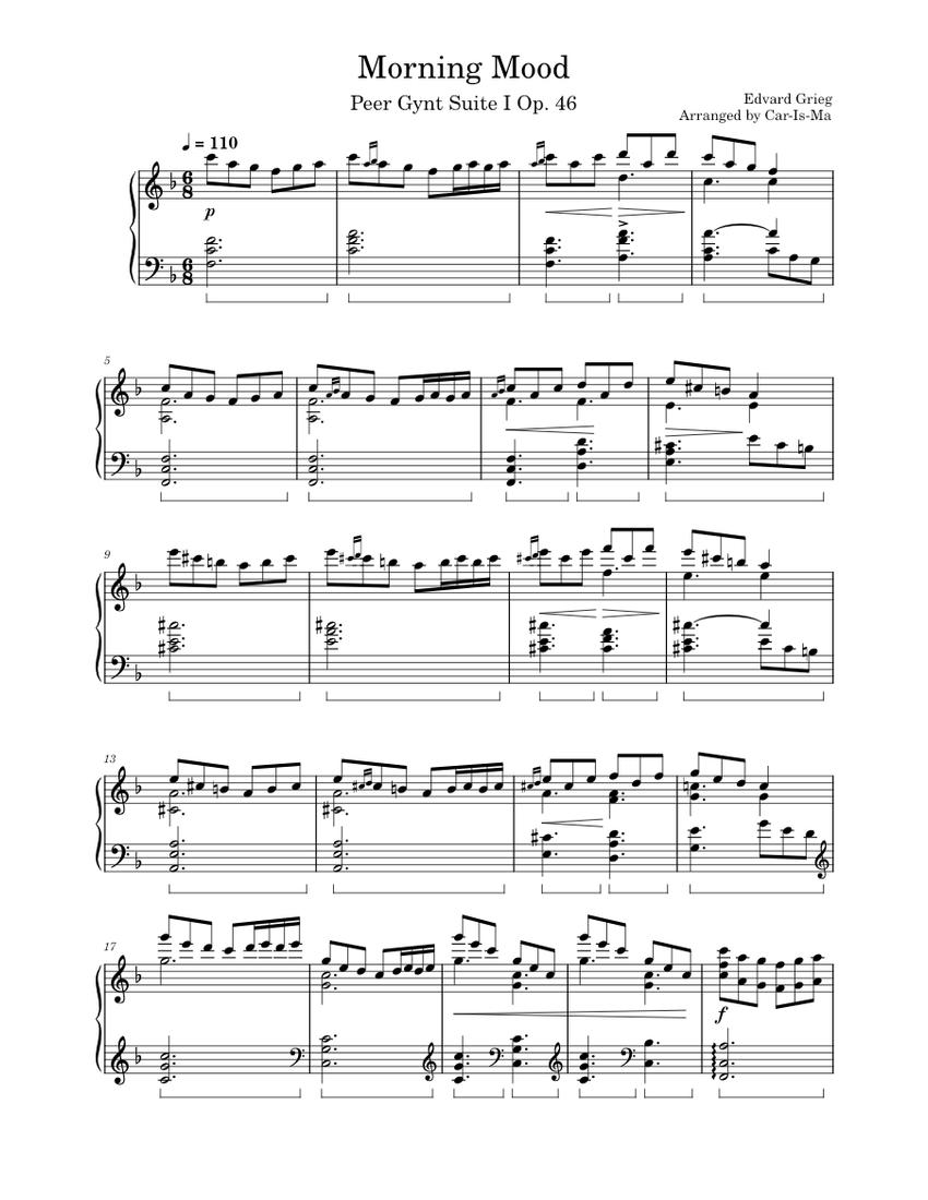 Morning Mood from Peer Gynt Suite No. 1 – Edvard Grieg – Piano Version ...