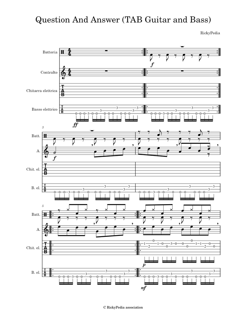 Question And Answer (TAB Guitar and Bass) Sheet music for Alto, Guitar ...