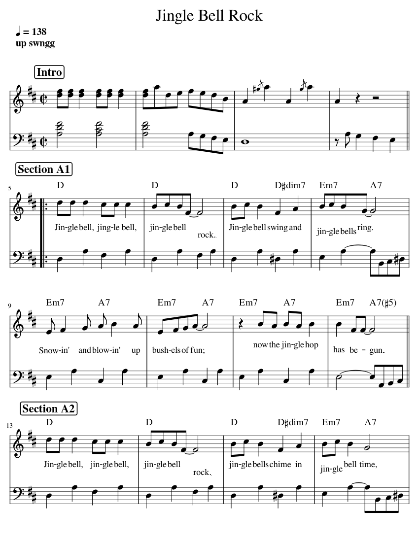 Jingle Bells Rock - Melody RH Chord LH - YWCM Sheet music for Piano ...