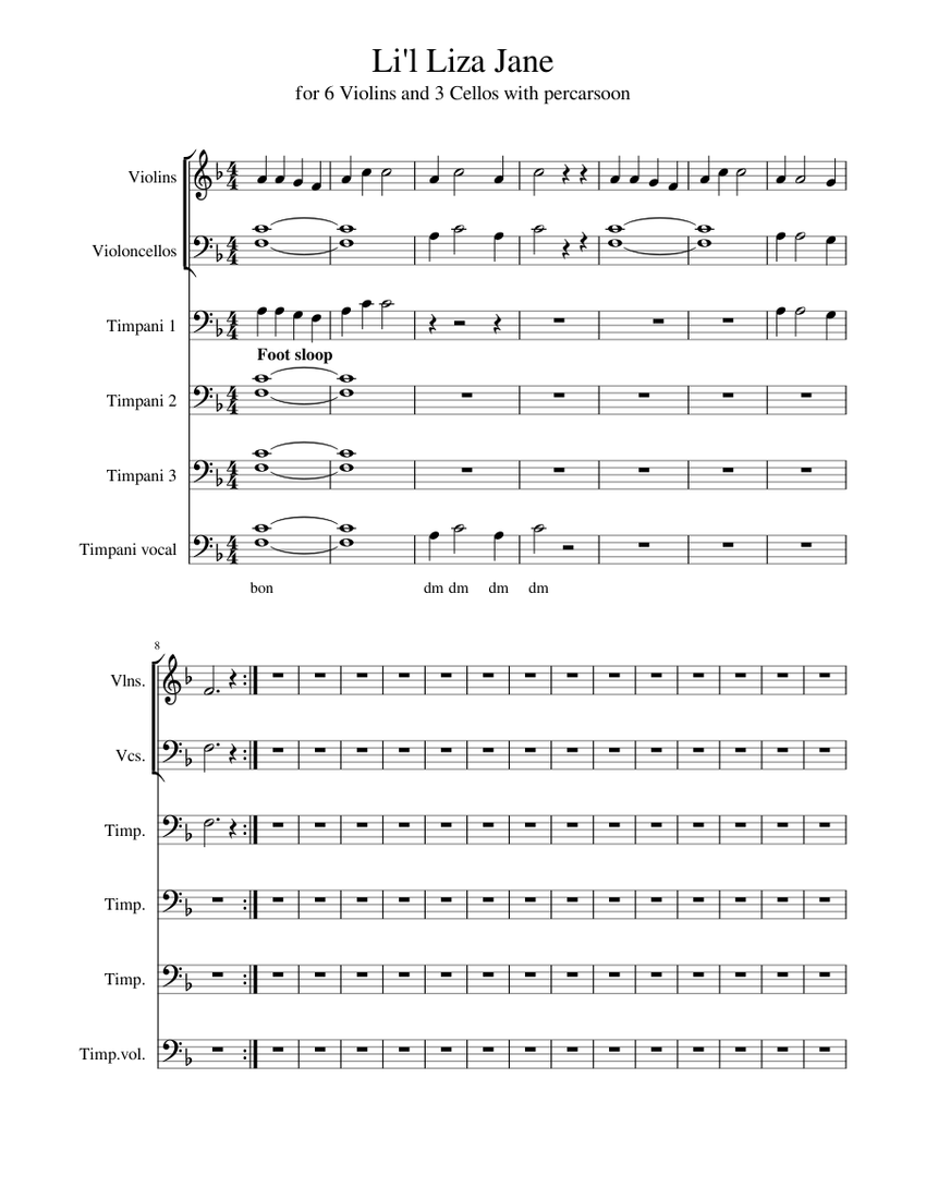 Li'l Liza Jane in F Sheet music for Timpani (Percussion Trio ...