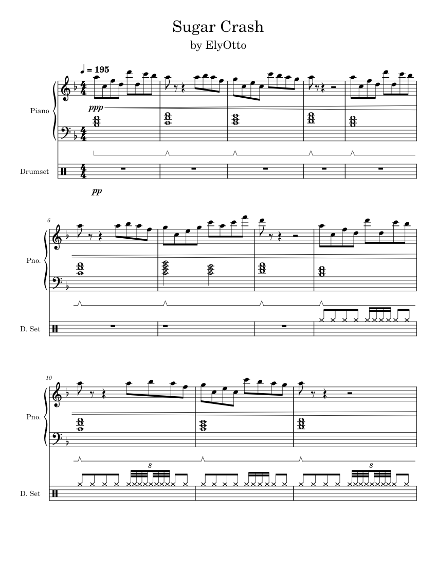 Sugar Crash [ElyOtto] Sheet Music for Piano, Drum group (Mixed Duet ...