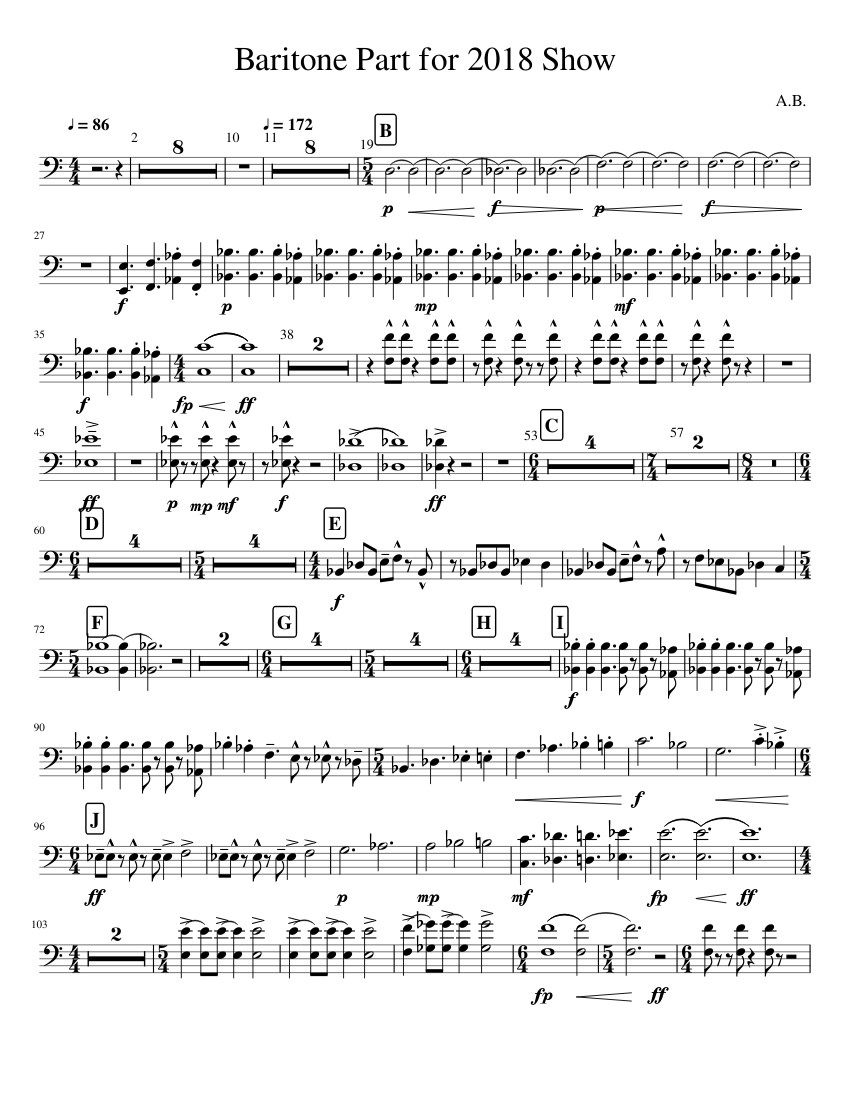 Baritone Part for 2018 Show Sheet music for Euphonium (Solo ...