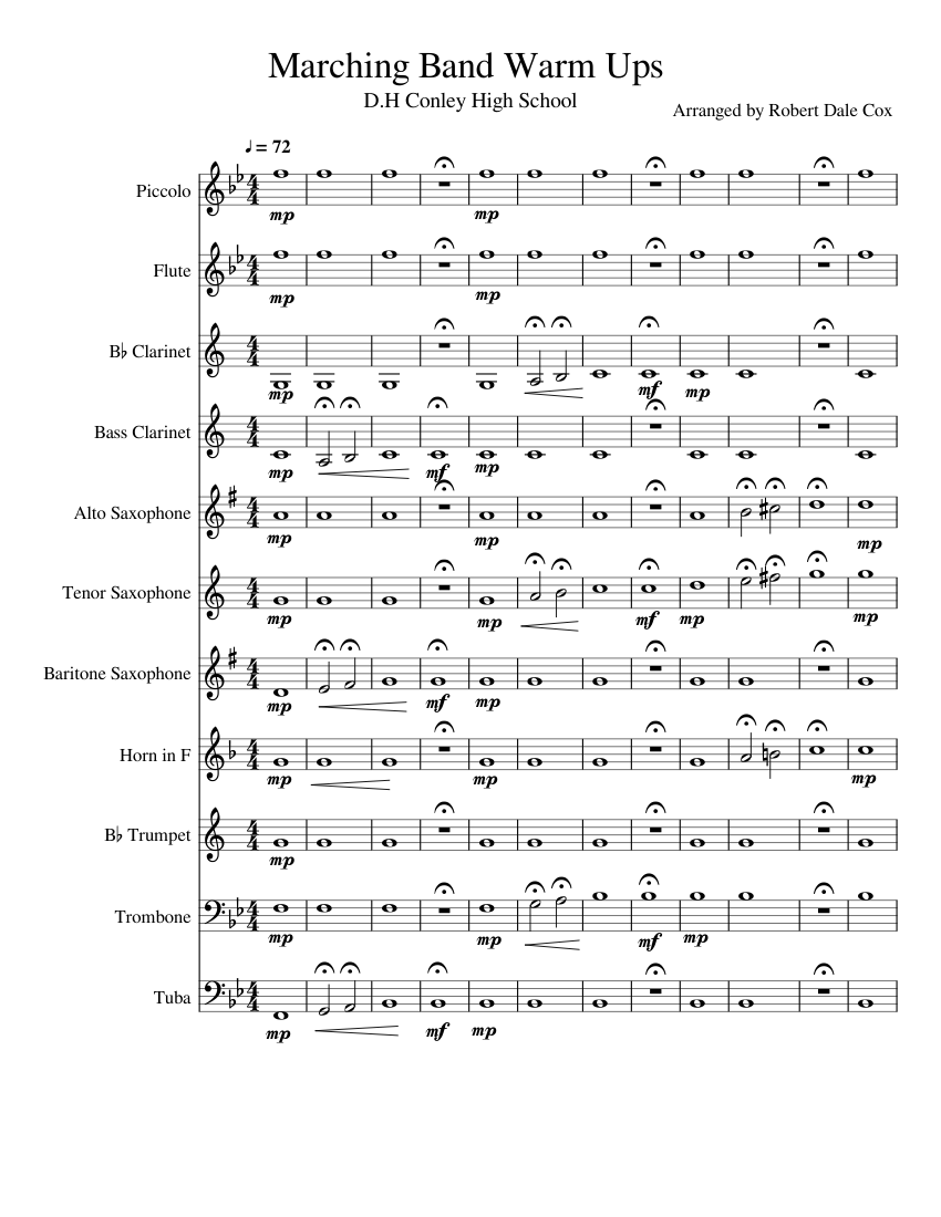 Marching Band Warm Ups Sheet Music for Trombone, Tuba, Flute piccolo ...