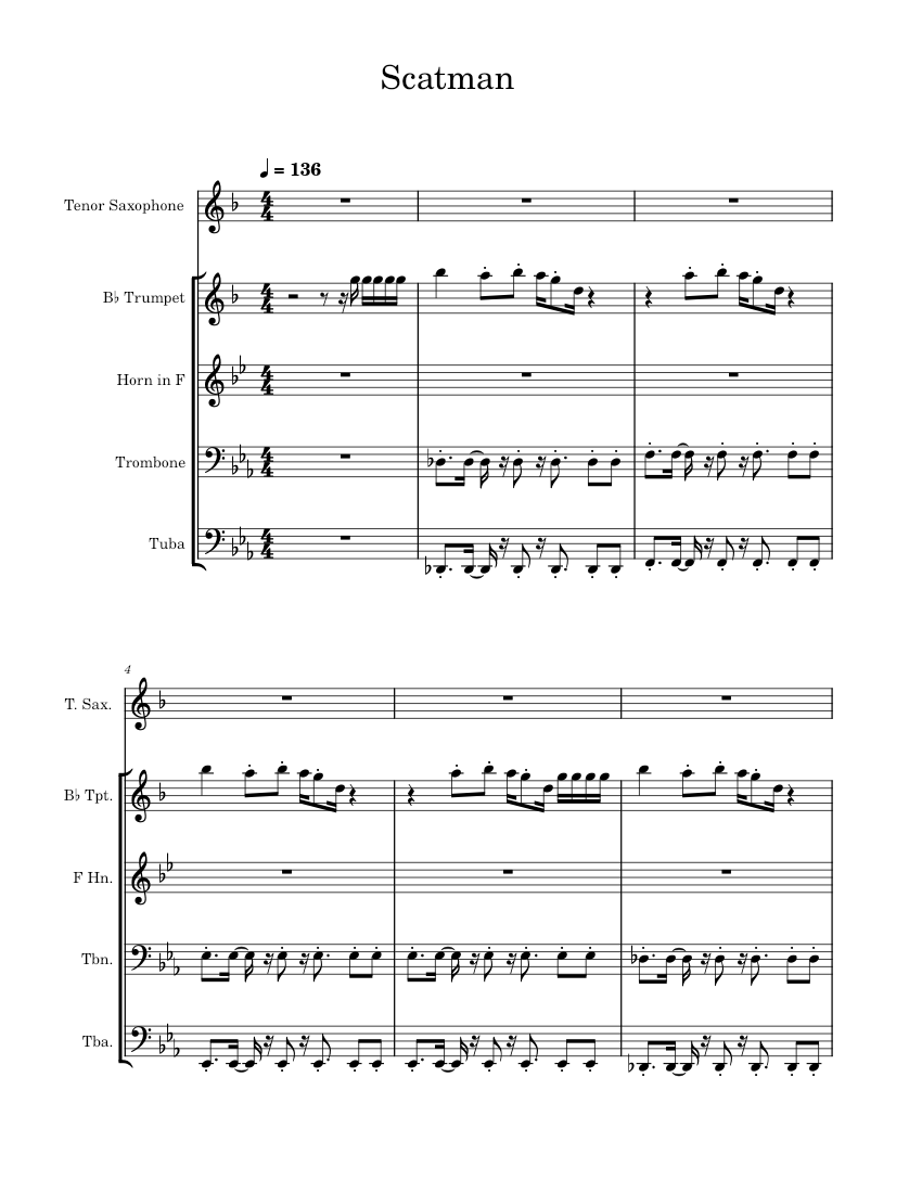 Scatman Sheet Music for Trombone, Tuba, Saxophone tenor, Trumpet in b ...