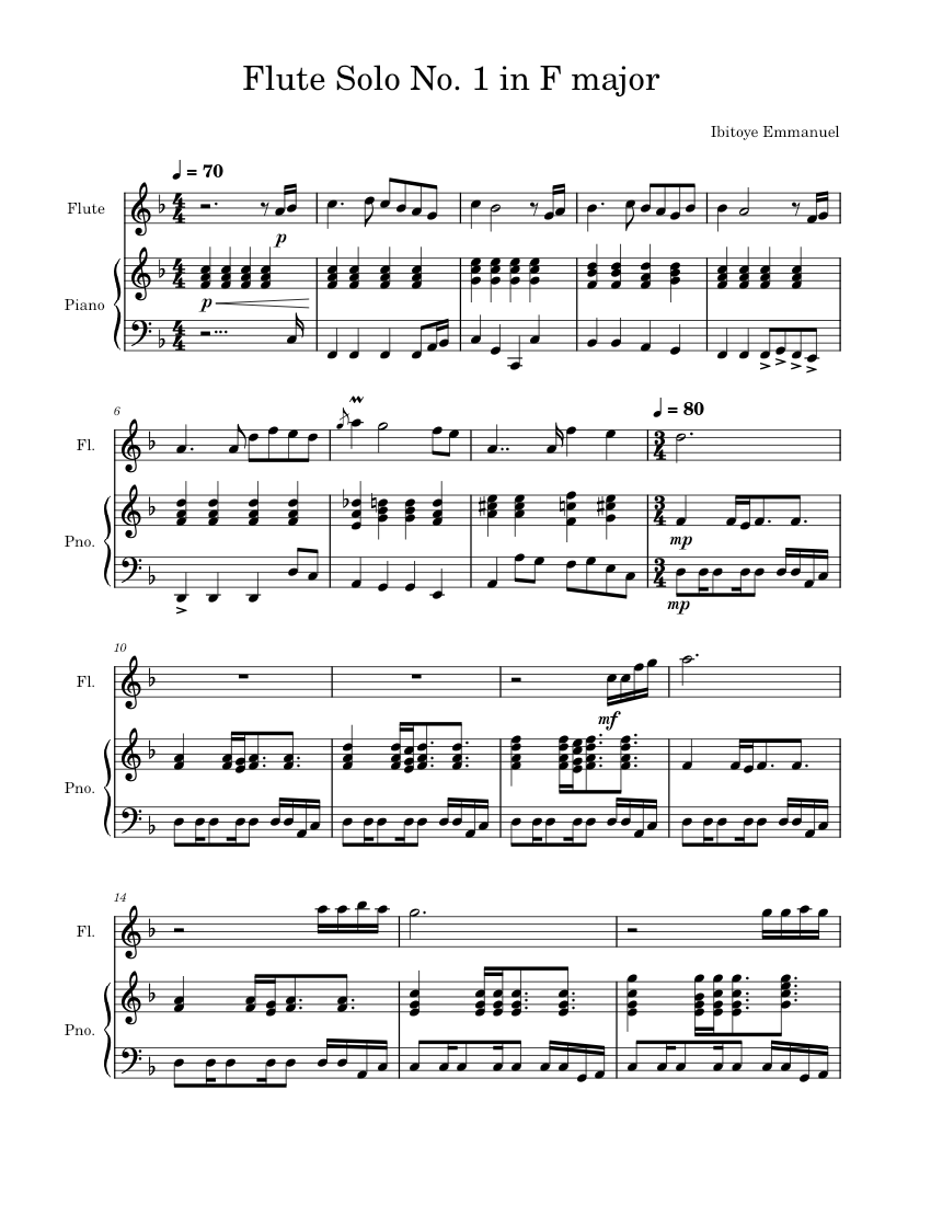 Flute Solo No. 1 in F major Sheet music for Piano, Flute (Solo ...