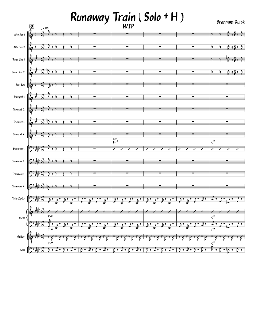 Runaway Train WIP Sheet Music for Piano, Trombone, Tuba, Saxophone alto ...