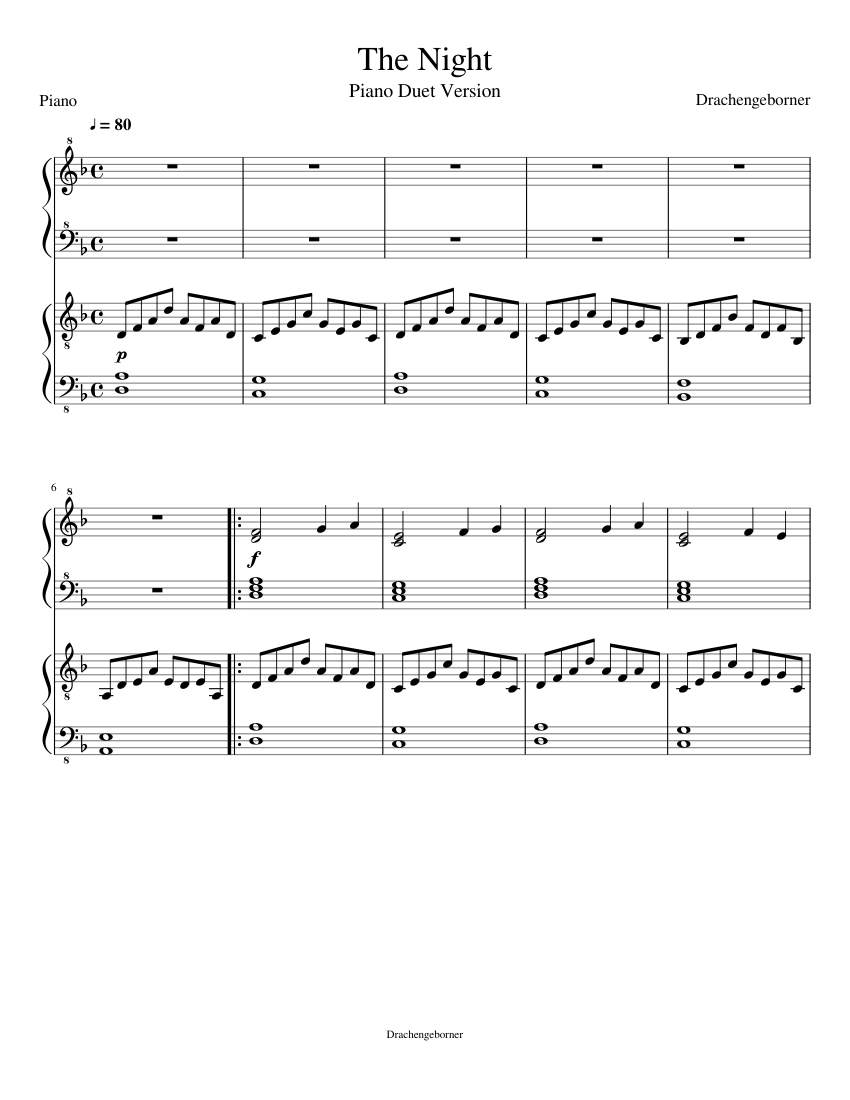 The Night Piano Duet Sheet music for Piano (Piano Duo) | Musescore.com