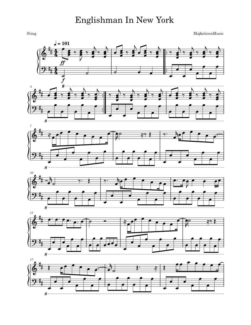 Englishman in new york – Sting - piano cover Sheet Music for Piano ...