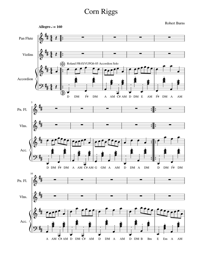 Corn Riggs by Robert Burns Sheet music for Accordion, Strings group ...