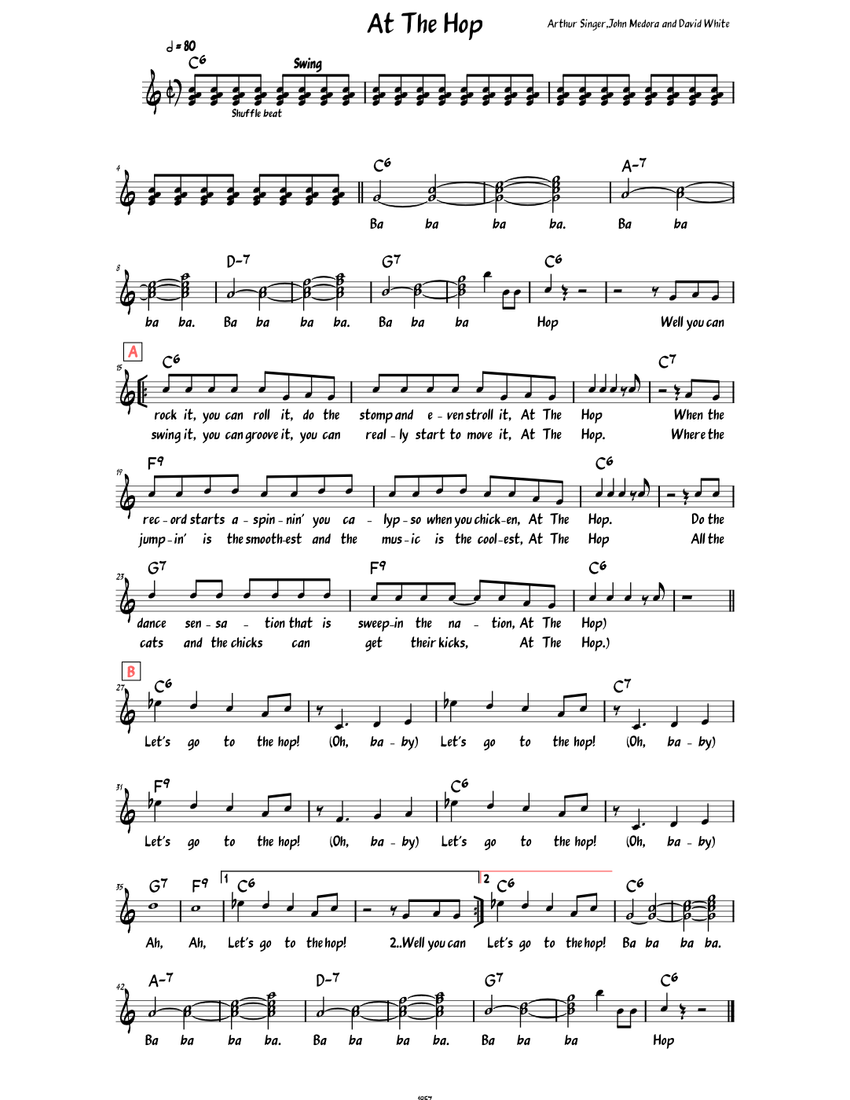 At The Hop (Lead sheet with lyrics ) Sheet music for Piano (Solo ...