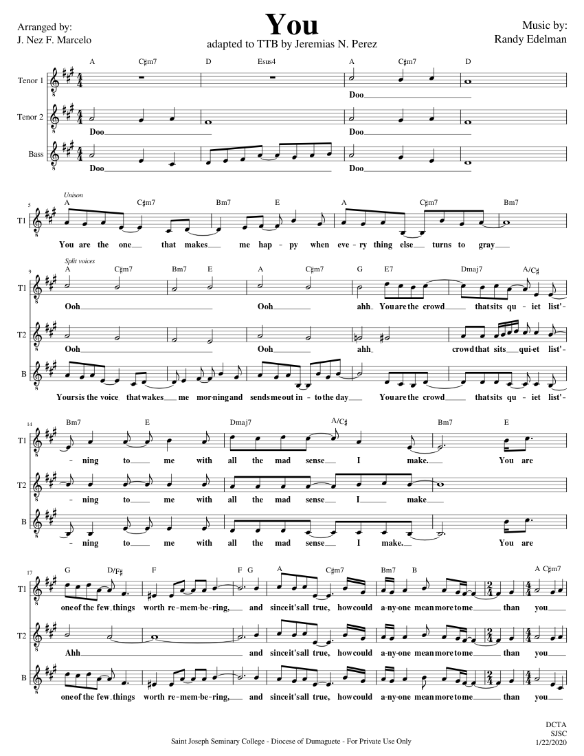 You-Randy Edelman/Carpenters Sheet music for Viola, Cello (Men’s Choir ...