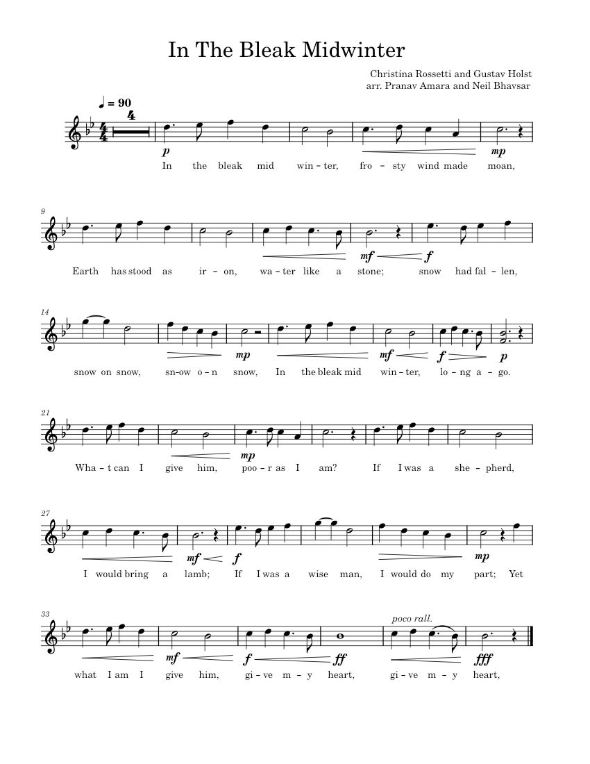 In the bleak midwinter – Gustav Holst Vocals Highest Sheet music for ...