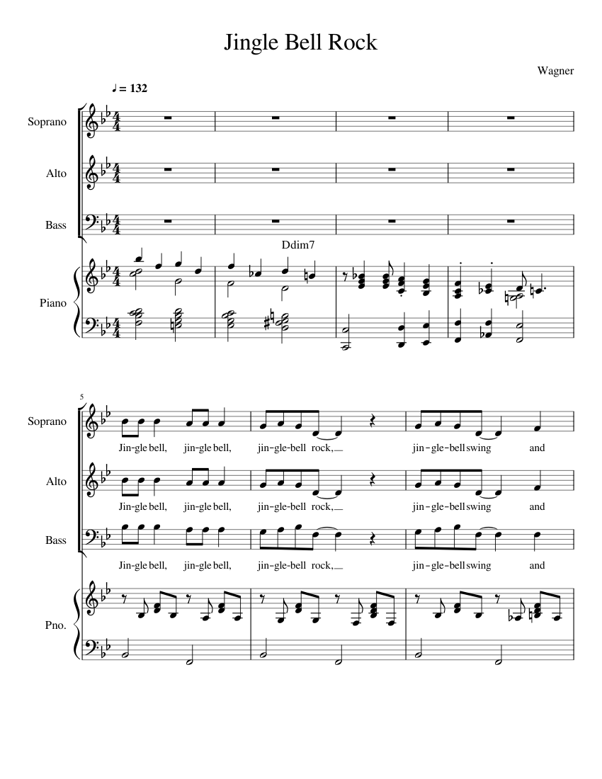 Jingle Bell Rock accompaniment Sheet Music with Chords for Piano (Mixed ...