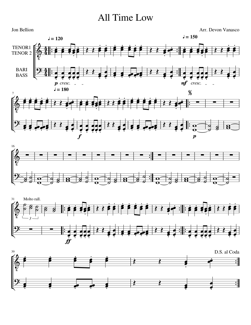 All Time Low Sheet music for Tenor, Bass voice (Choral) | Musescore.com