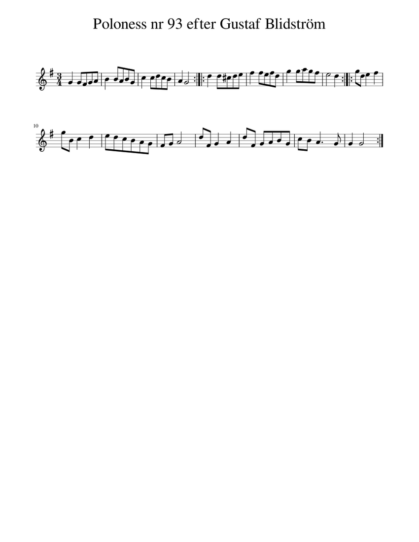 Poloness nr 93 efter Gustaf Blidström Sheet Music for Piano (Solo) easy ...