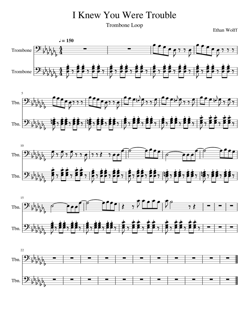 I Knew You Were Trouble - Taylor Swift Sheet Music for Trombone (Brass ...