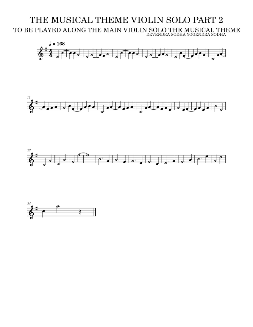THE MUSICAL THEME VIOLIN SOLO PART 2 Sheet music for Piano (Solo) Easy ...