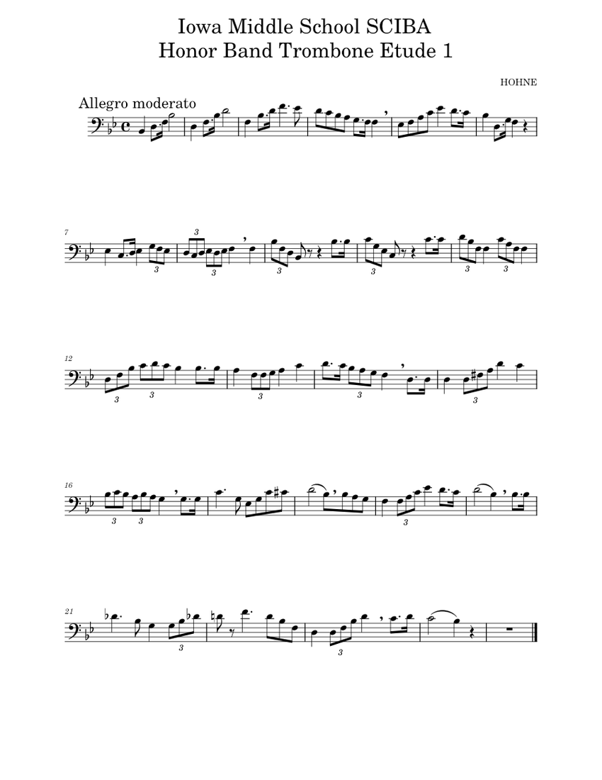 2021 Iowa Middle School SCIBA Honor Band Trombone Etude 1 Sheet music ...