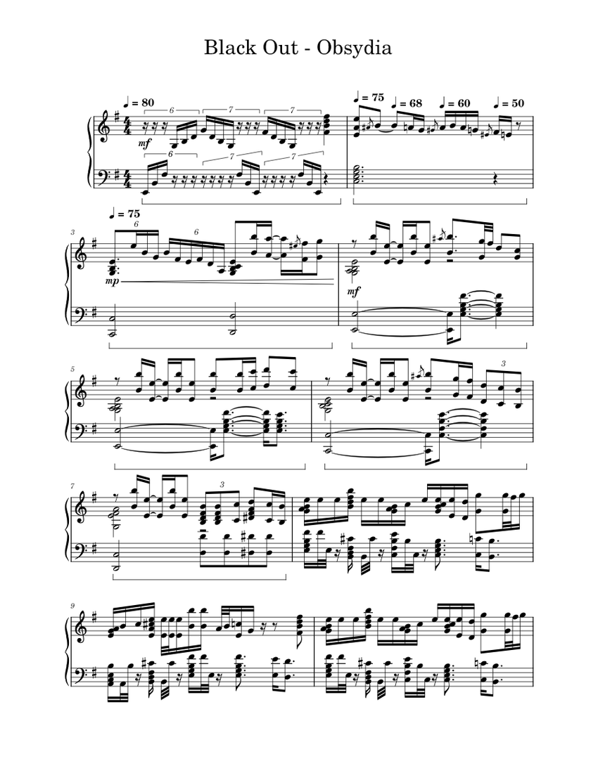 Black Out - Obsydia Sheet Music for Piano (Solo) | MuseScore.com