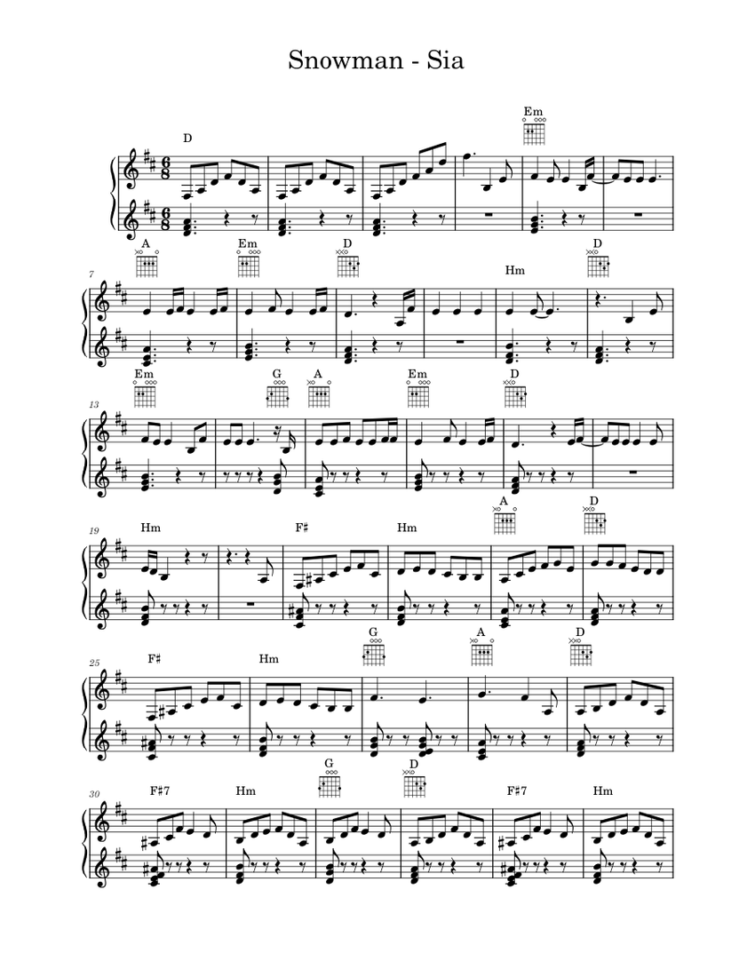 Snowman – Sia Snowman - Sia - keyboard Sheet music for Piano (Solo ...