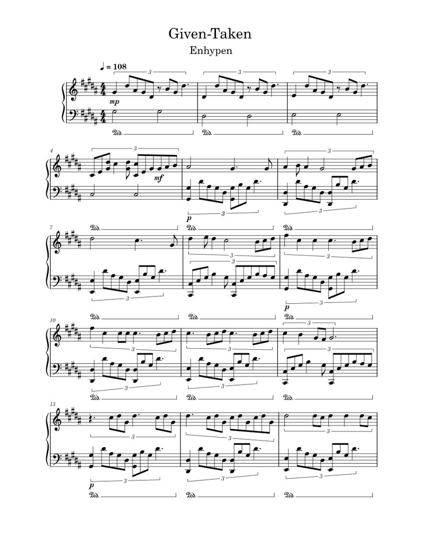 Given-Taken – ENHYPEN Given-Taken - Enhypen Sheet music for Piano (Solo ...