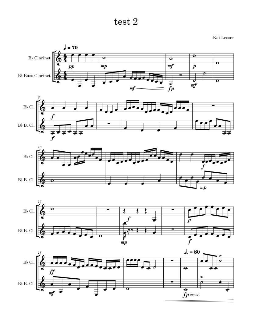 Duet test Sheet music for Clarinet in b-flat, Clarinet bass (Concert ...
