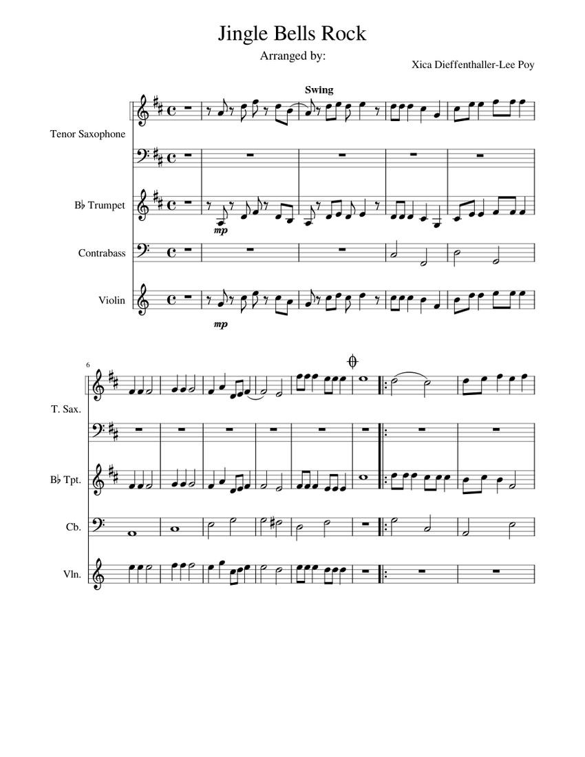 Jingle_Bells_Rock Sheet music for Saxophone tenor, Trumpet in b-flat ...