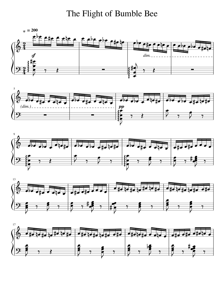 The Flight of Bumble Bee Sheet Music for Piano (Solo) | MuseScore.com