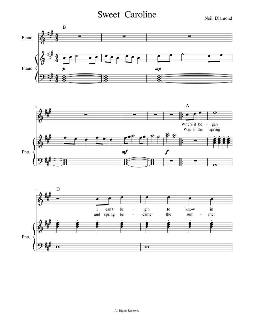 Sweet caroline – Neil Diamond Sheet music for Piano (Piano-Voice ...