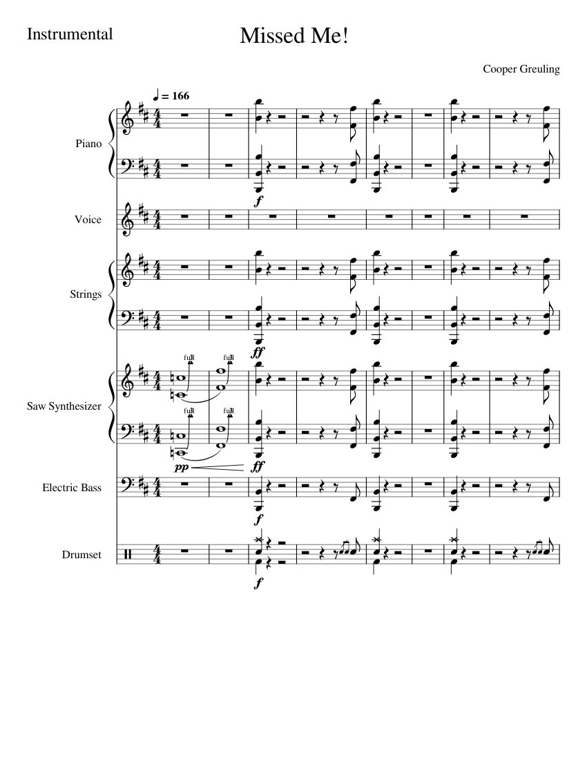 Missed Me!-Instrumental Sheet music for Piano, Vocals, Bass guitar, Drum group & more ...
