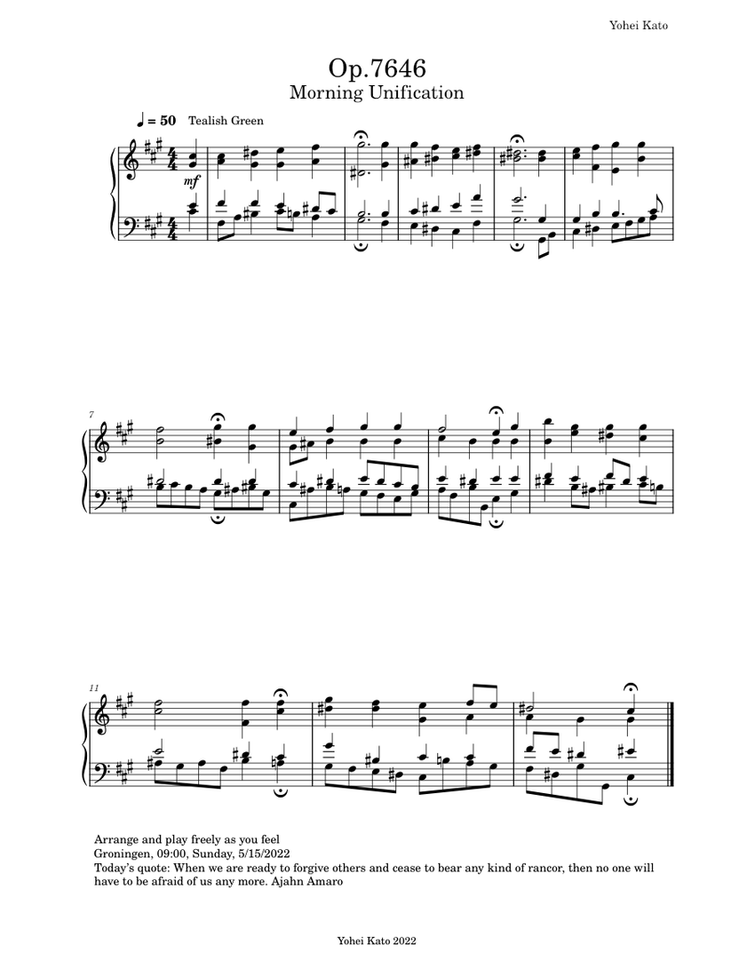 Op.7646 Morning Unification Sheet music for Piano (Solo) Easy ...