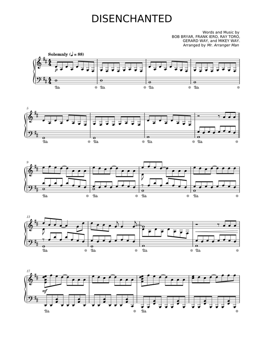 Disenchanted - My Chemical Romance Sheet Music for Piano (Solo ...